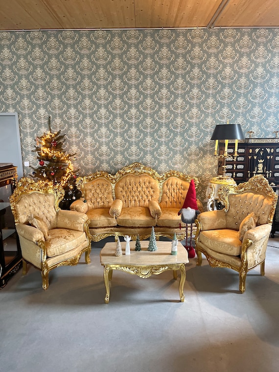Sofa Set Franzosischer Louis Stil in Gold Finish Retro Barock Rokoko Stil Sofa Set fur Urlaub funkelnde Wohnkultur Geschenk fur Hotellobby Dekor Etsy
