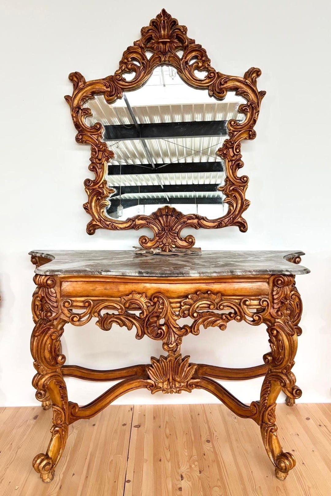 Console Table Mirror French Antique Style With Grey Marble Slab Top ...