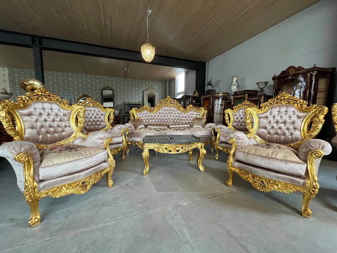 Salon Sofa Set Royal Antik Style in Gold Fertig Sofa Set Französisch ...