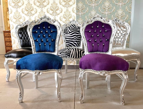 Accent Chair Blue Velvet French Baroque Antique Style Dining Chair Velvet Purple in Silver Finish for Home Decor Etsy