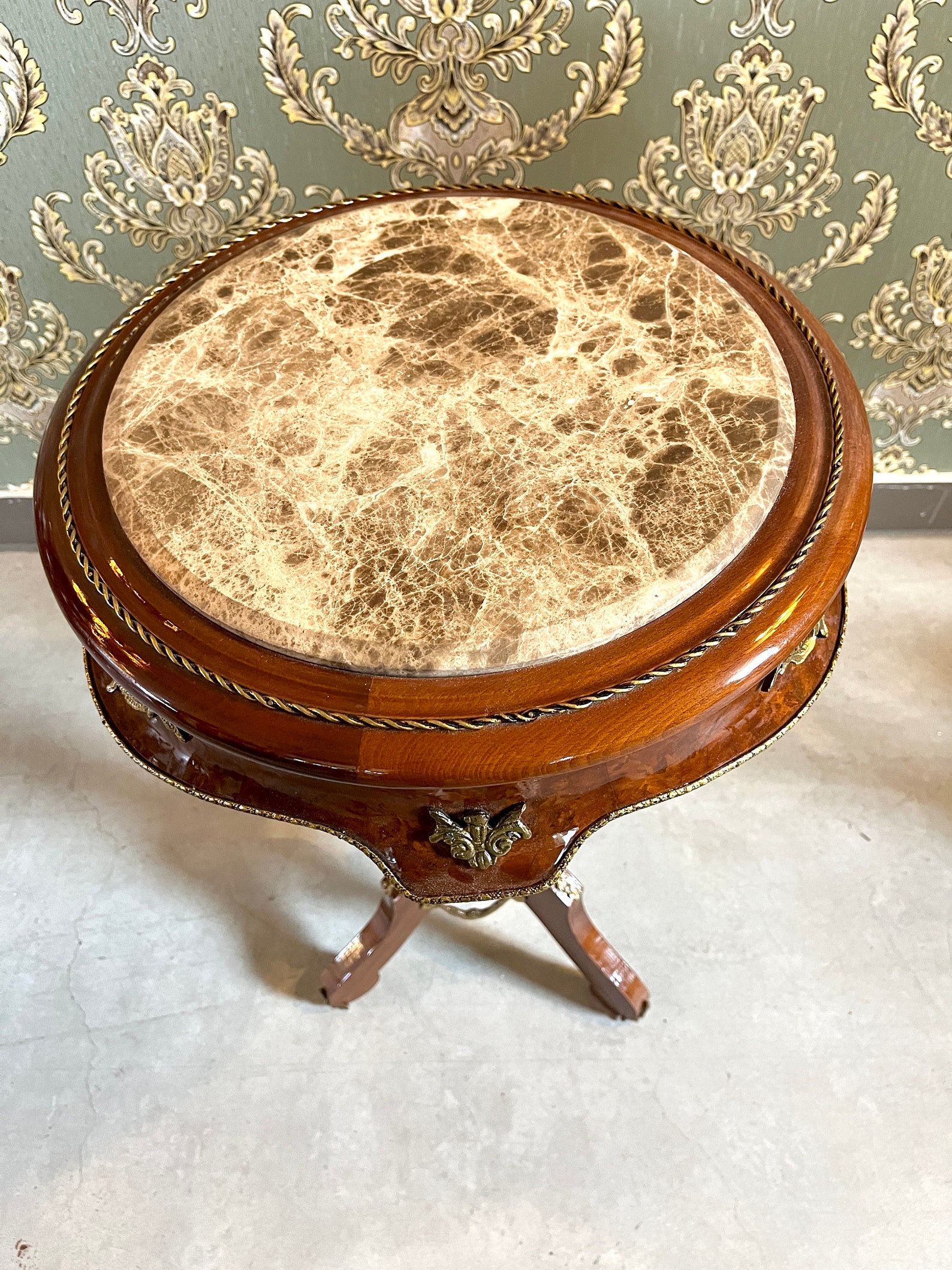 Small Side Table Marble Top Retro Baroque Style Tea Table Café Table ...