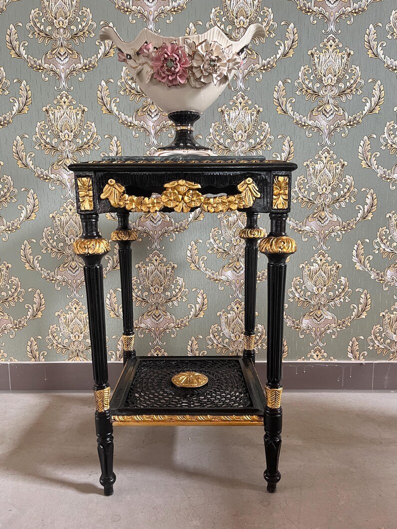 Black Accent Table in Square Dark Green Marble Top Handmade - Etsy