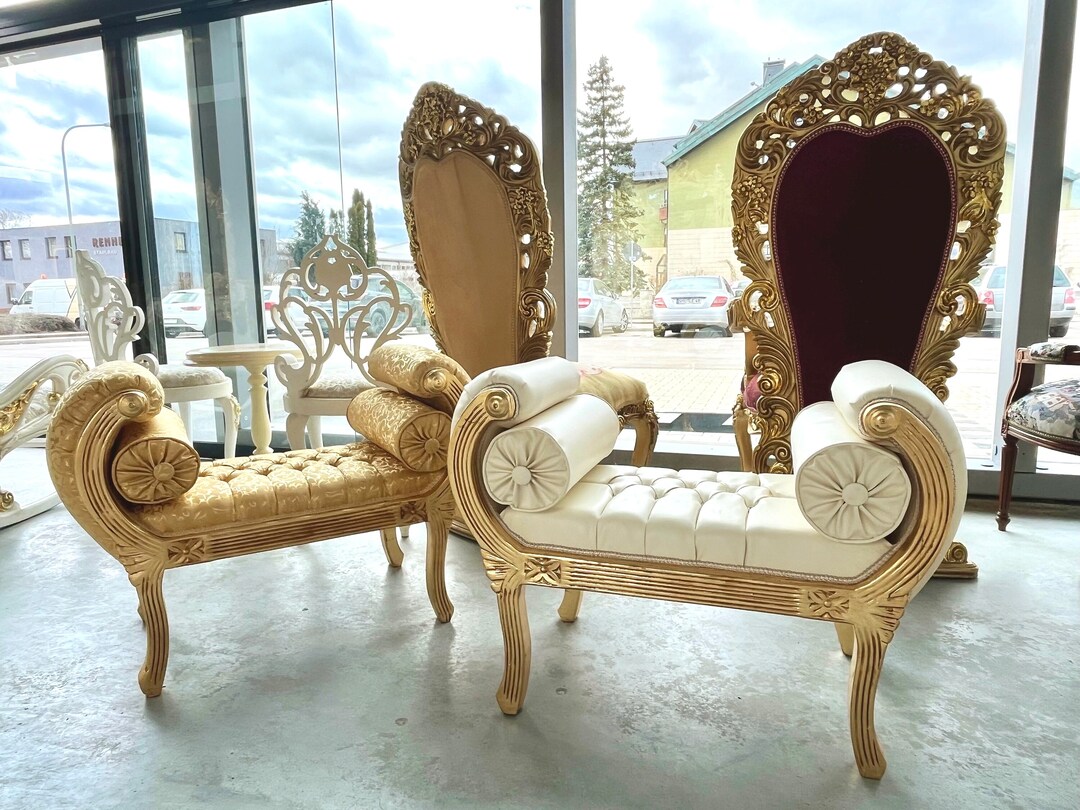 Ottoman French Louis Antique Style in Gold Hocker Retro Baroque Rococo ...