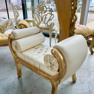 Ottoman French Louis Antique Style in Gold Hocker Retro Baroque Rococo ...