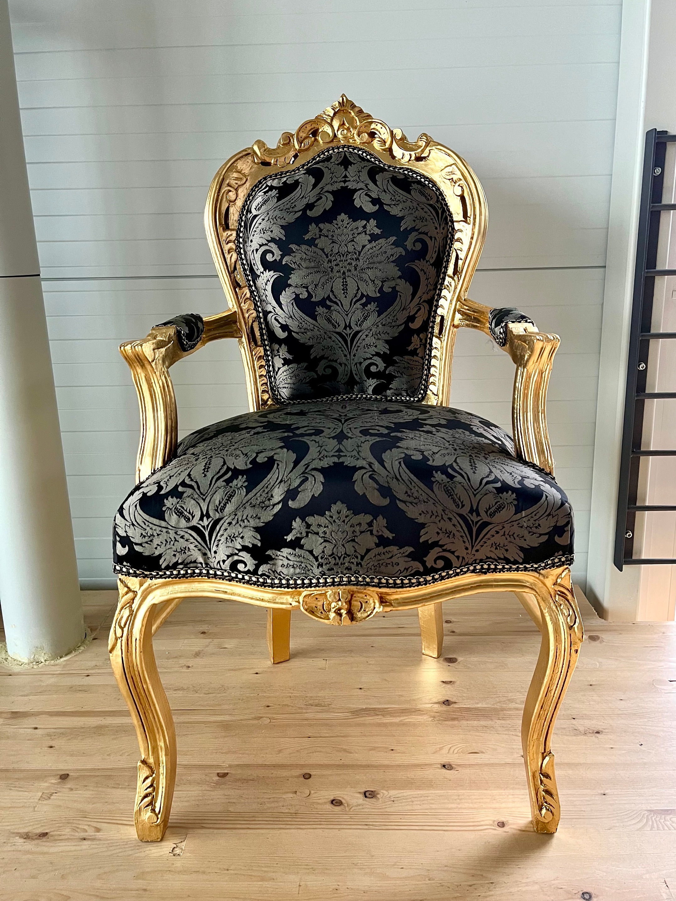 Armchair Black Gold French Louis Style Accent Chair Retro Antique Baroque Rococo Style Armchair in Gold Finish for Home Decor Etsy