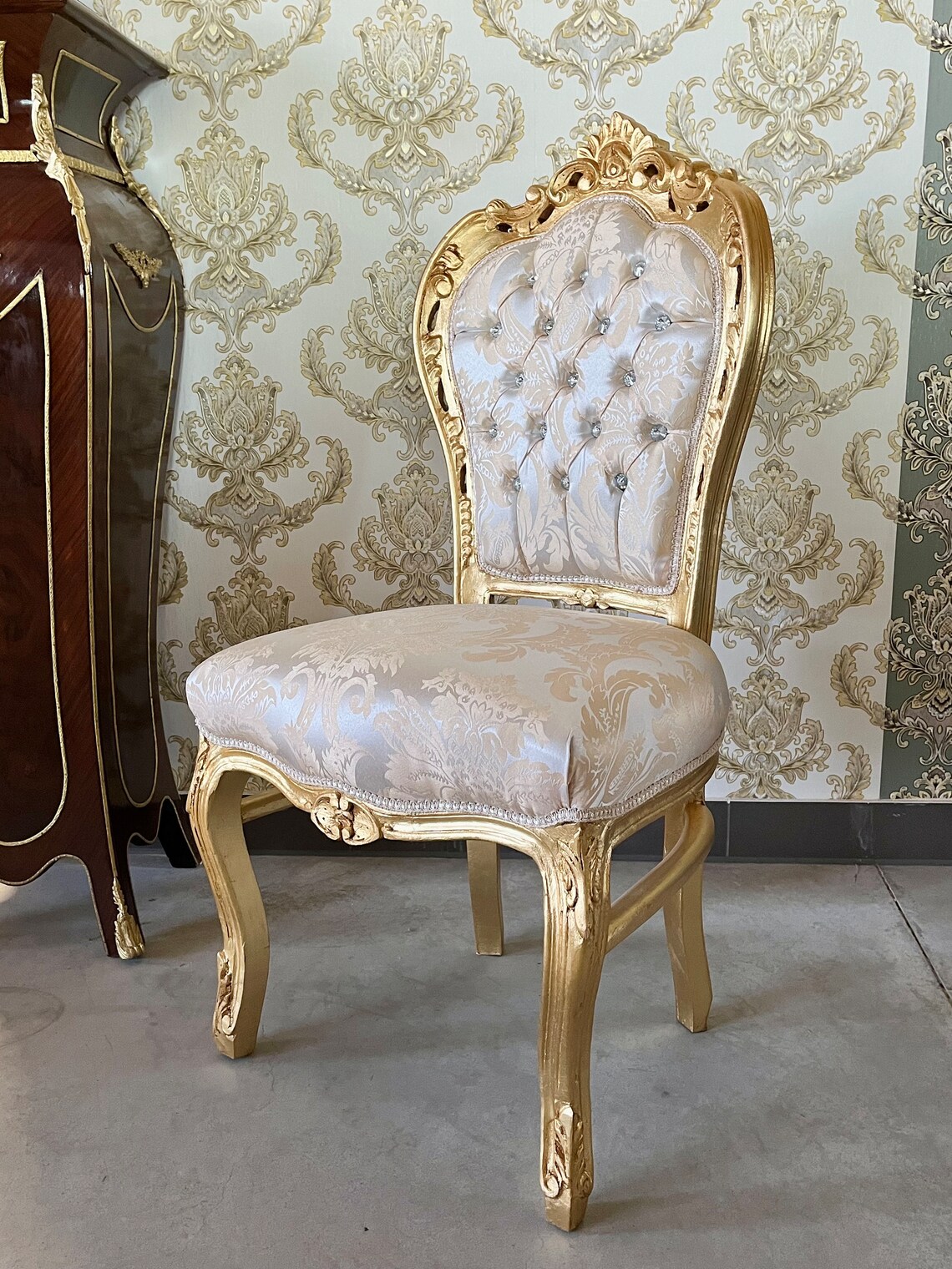 Accent Chair Beige Jacquard Fabric French Baroque Chair Rococo - Etsy