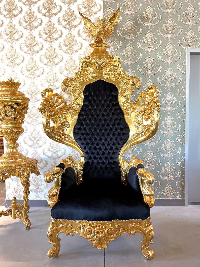 Buy Baroque Rococo King Throne: Black Velvet, Gold Eagle Sculpture Top ...