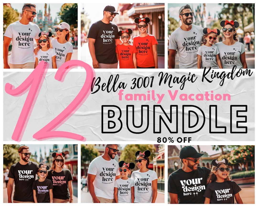 Magic Kingdom Family Mockup Bundle Canvas 3001 T-shirt Mockup, Theme ...