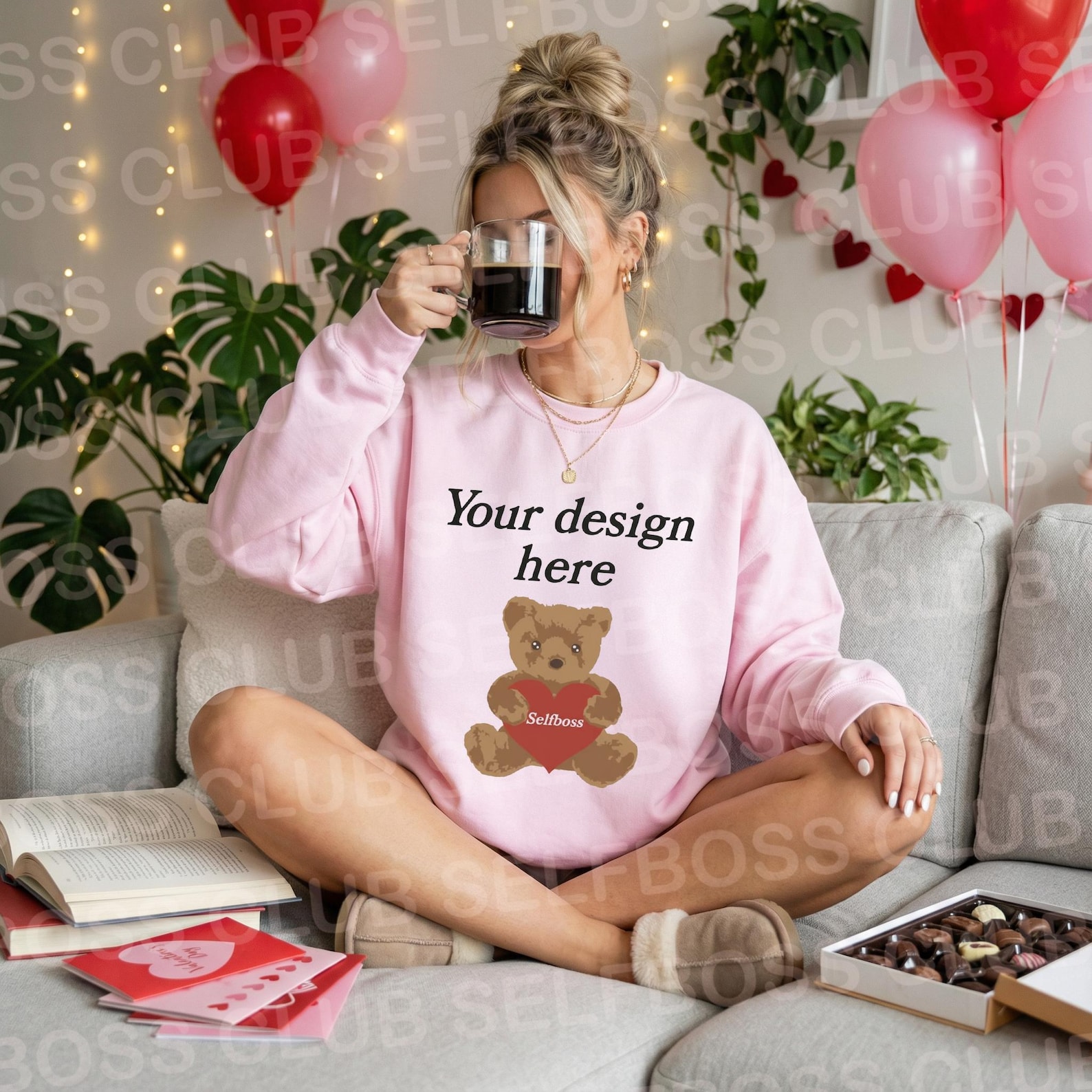 Valentine's Day Mockup | Gildan 18000 Light Pink Mockup | Valentine's ...