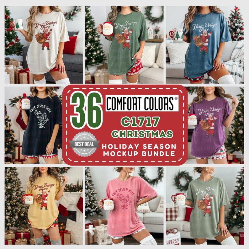 36 Comfort Colors 1717 Tee MOCKUP BUNDLE, Christmas Mockups, Holiday ...