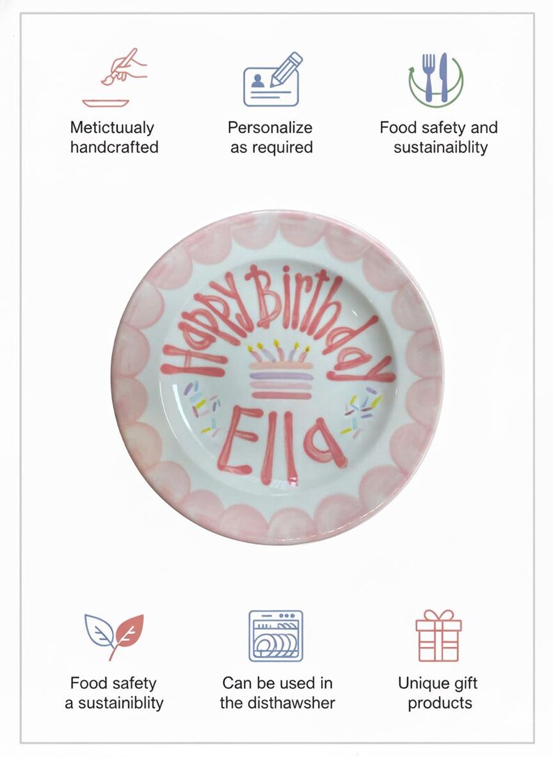 Custom Girl Birthday Plate • Personalized Name & Date Ceramic Keepsake ...