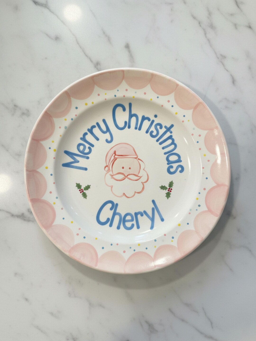 Personalized Merry Christmas Plate–cute Pink Ceramic Santa Claus Plate ...