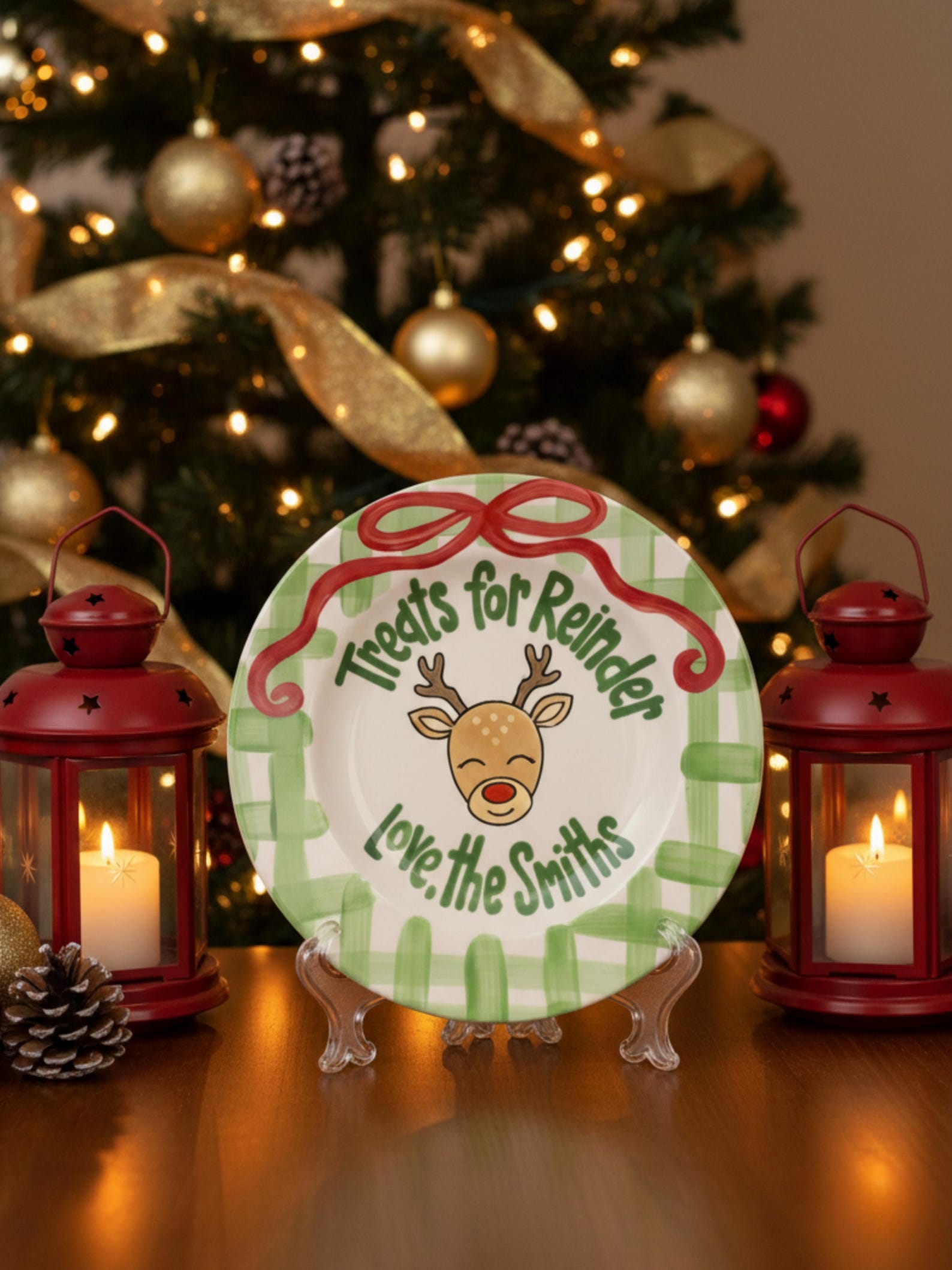 Reindeer Treat Plate – Custom Santa Cookie Plate With Family Name, Hand ...