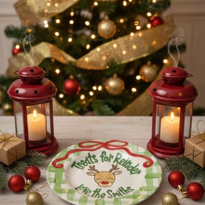 Reindeer Treat Plate – Custom Santa Cookie Plate With Family Name, Hand ...
