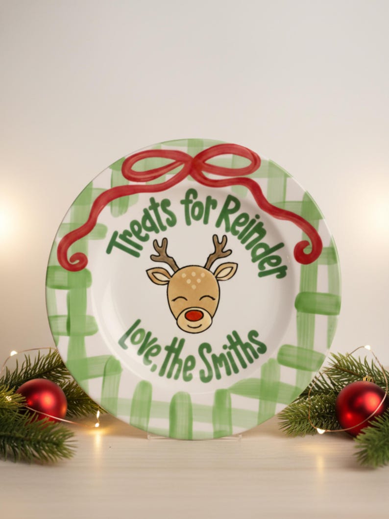 Reindeer Treat Plate – Custom Santa Cookie Plate With Family Name, Hand ...