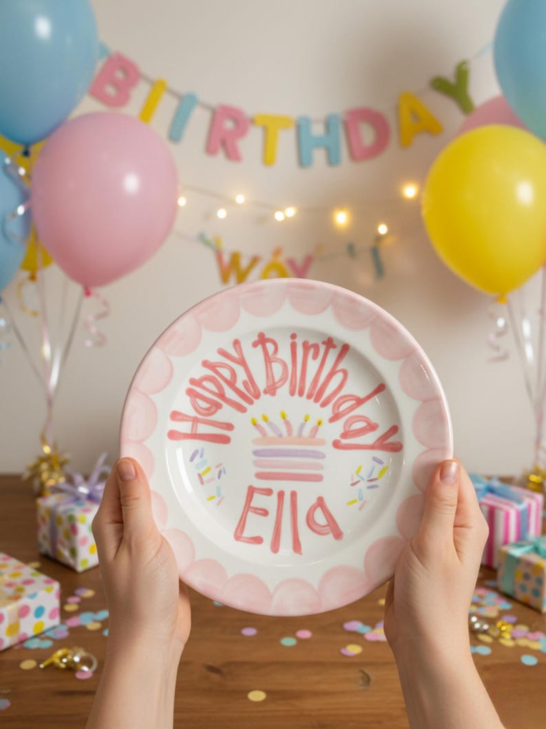 Custom Girl Birthday Plate • Personalized Name & Date Ceramic Keepsake ...