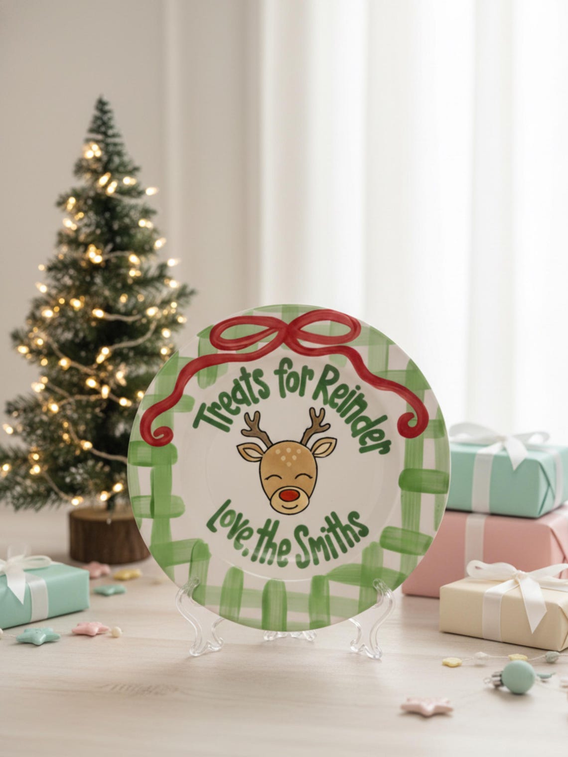 Reindeer Treat Plate – Custom Santa Cookie Plate With Family Name, Hand ...