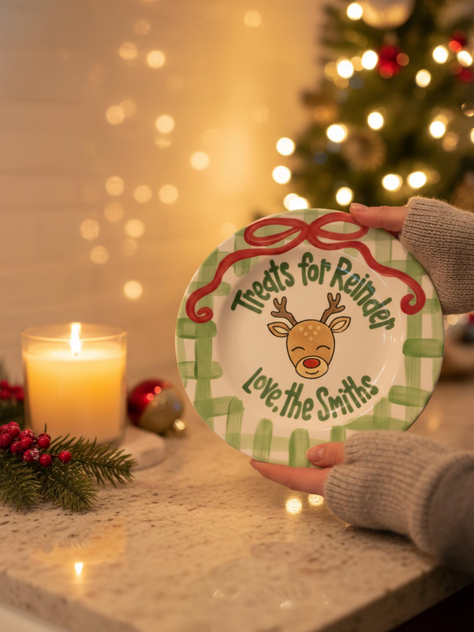 Reindeer Treat Plate – Custom Santa Cookie Plate With Family Name, Hand ...