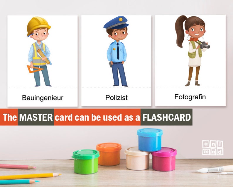 PROFESSIONS Printable Flashcards for Preschool Kids in German & English ...