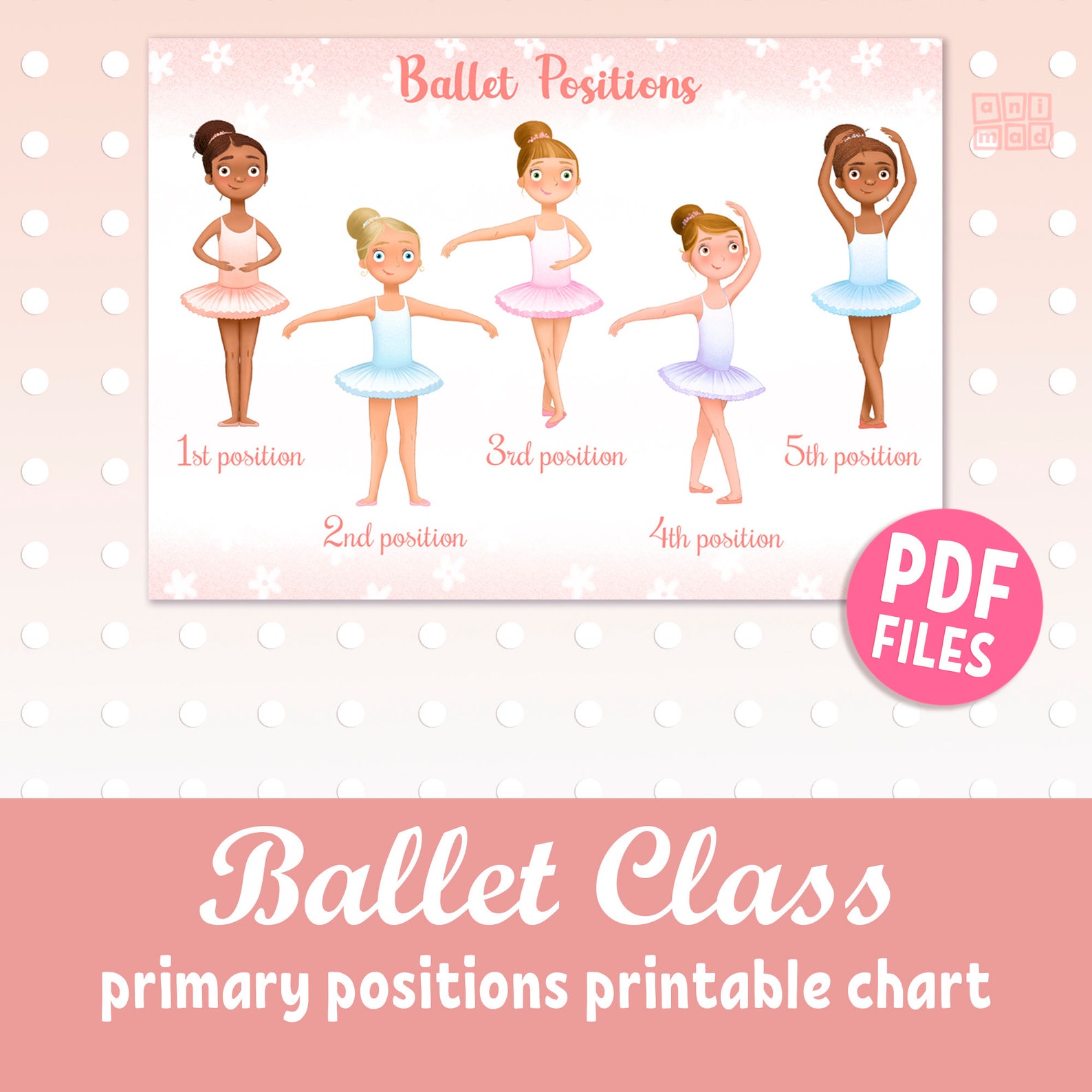 BALLET Primary Positions of Feet Printable Poster for Girls, Diverse ...