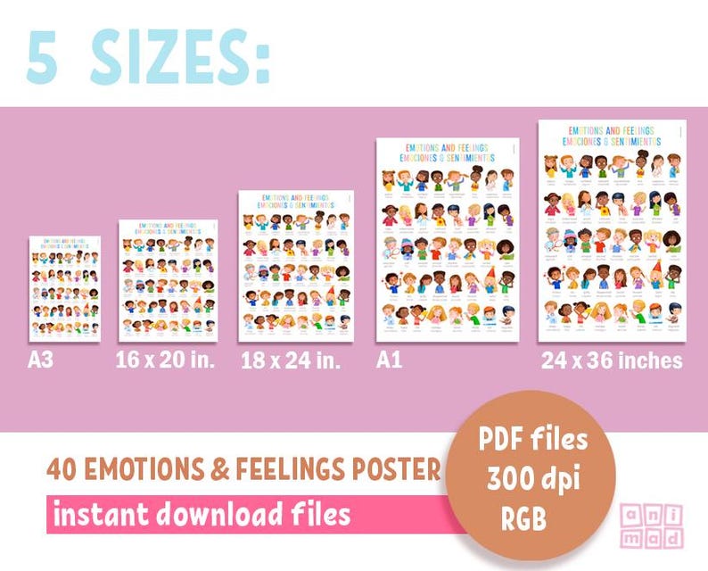 Bilingual Emotions Chart: Spanish & English, Kids Feelings Poster for ...