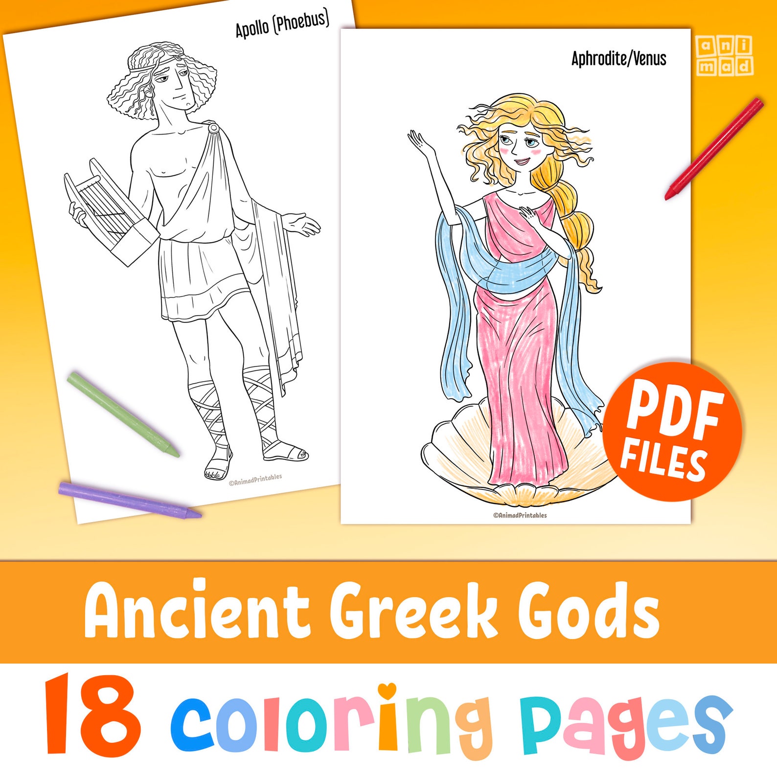 Ancient Greek & Roman Gods Printable Coloring Pages for Kids, Preschool ...