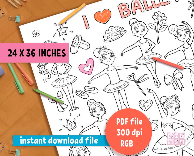 BALLET POSES Simple Coloring Printable Poster for Preschool Kids ...