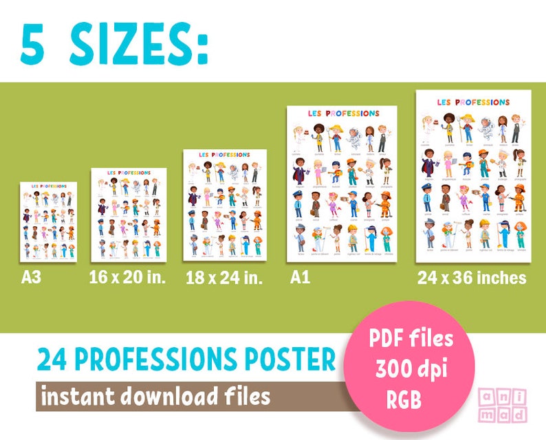 PROFESSIONS Printable POSTER for Preschool Kids in FRENCH, Community ...