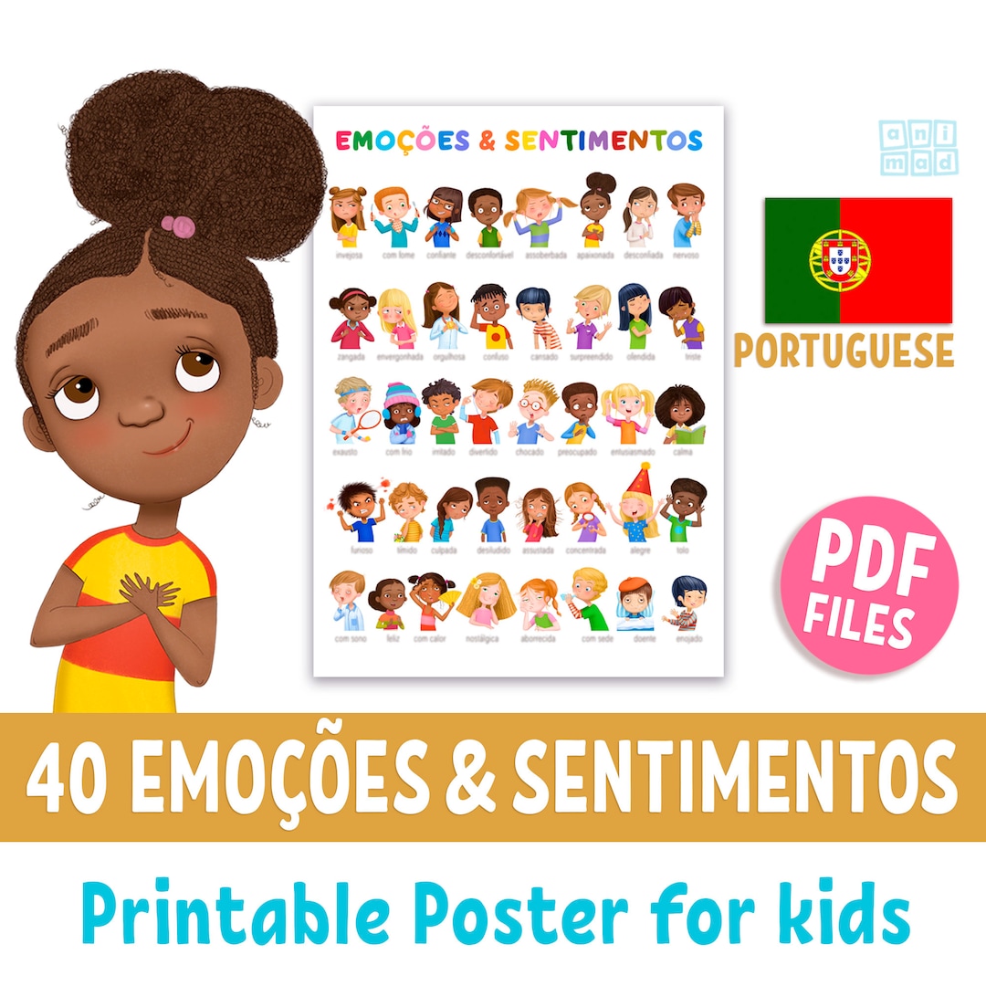 EMOTIONS & FEELINGS Printable Poster for Preschool Kids in PORTUGUESE ...
