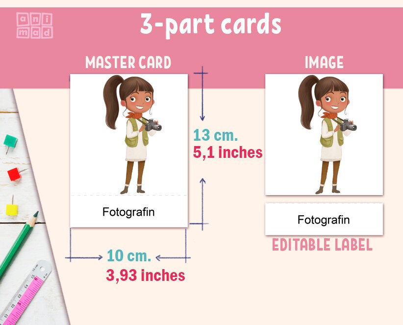 PROFESSIONS Printable Flashcards for Preschool Kids in German & English ...