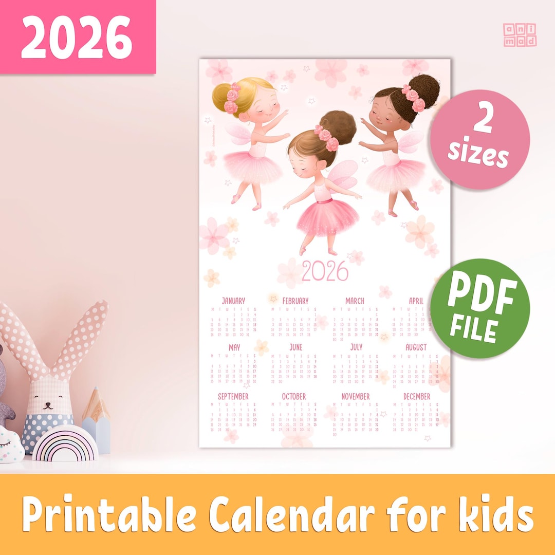 2026 Ballerina Wall Calendar for Kids: Printable Ballet & Dance ...