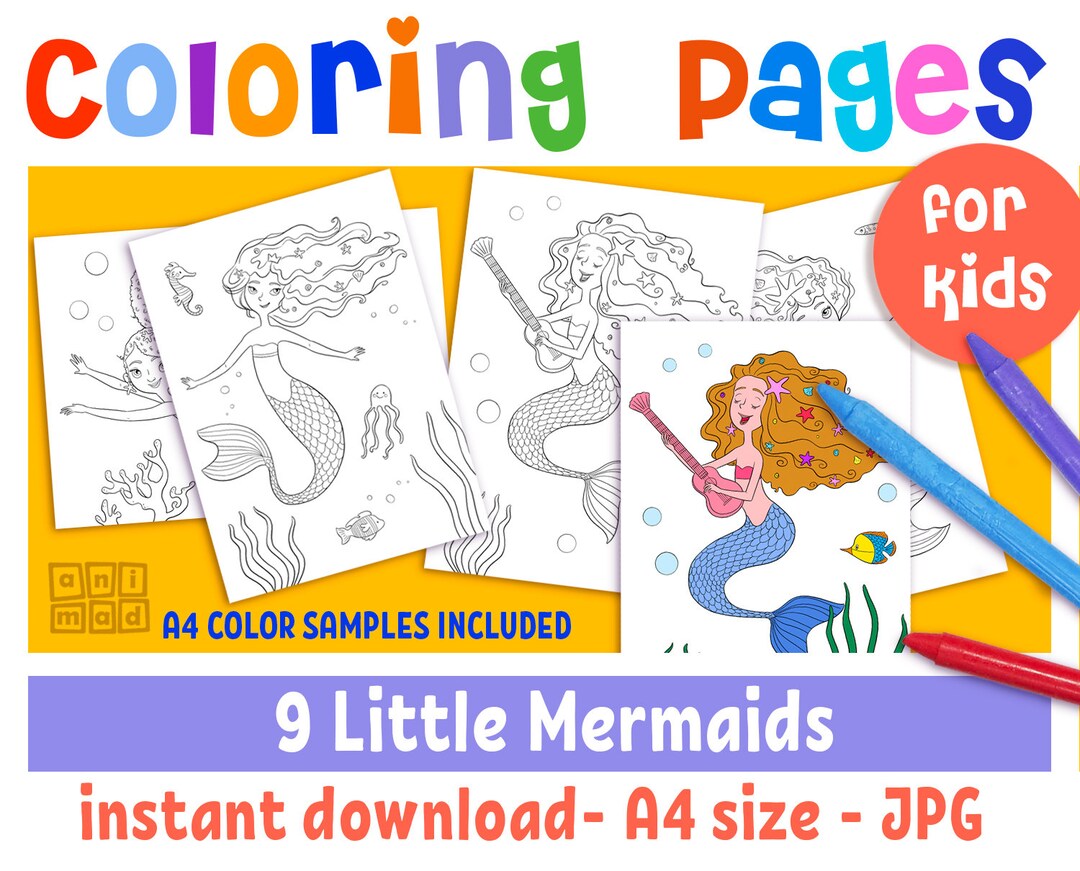 MERMAIDS Coloring Pages for Kids, Printable COLORING PAGES for Kids ...