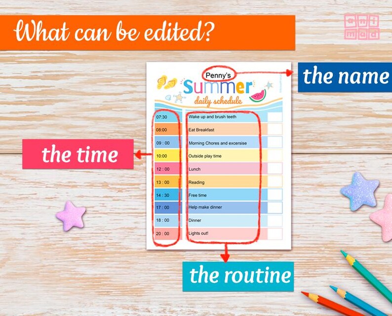 Summer Daily Schedule for Kids, Printable & Editable Summer Routine ...