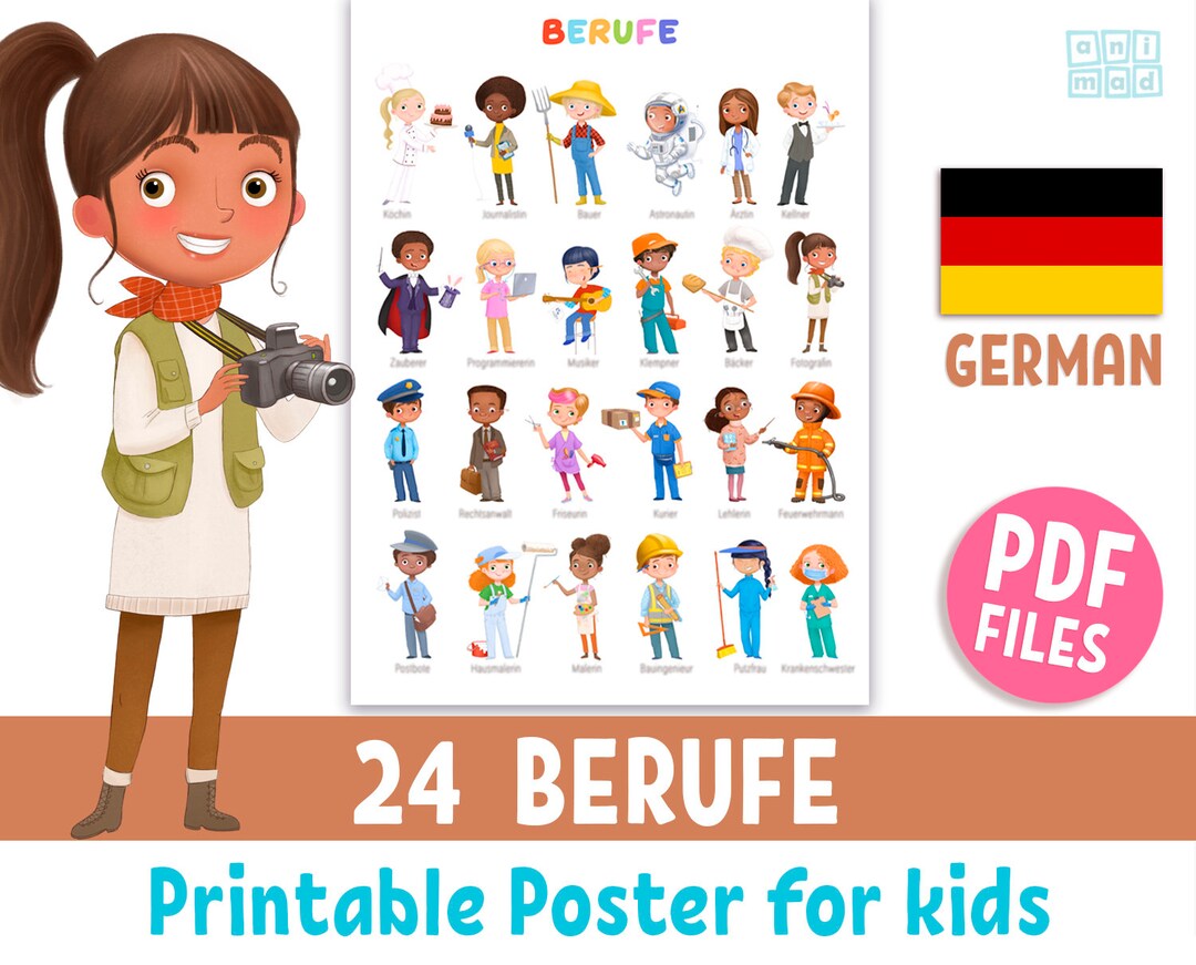 Professions Printable Poster for Preschool Kids in GERMAN, Community ...