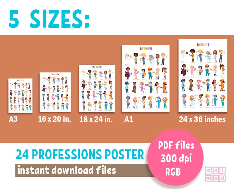 PROFESSIONS Printable Poster for Preschool Kids in GERMAN, Community ...