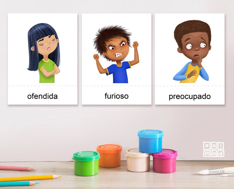 EMOTIONS and FEELINGS Printable Flashcards in Spanish & - Etsy