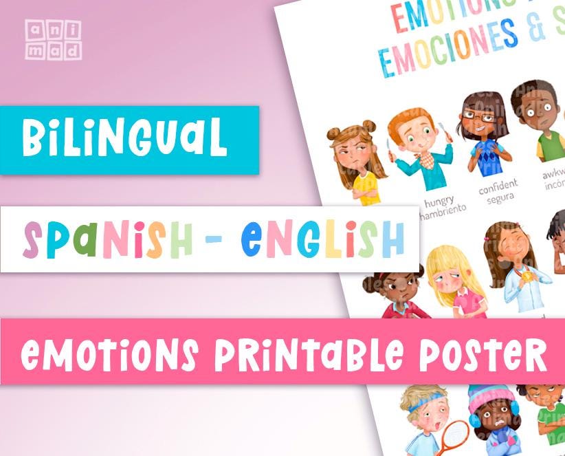 Bilingual Emotions Chart: Spanish & English, Kids Feelings Poster for ...