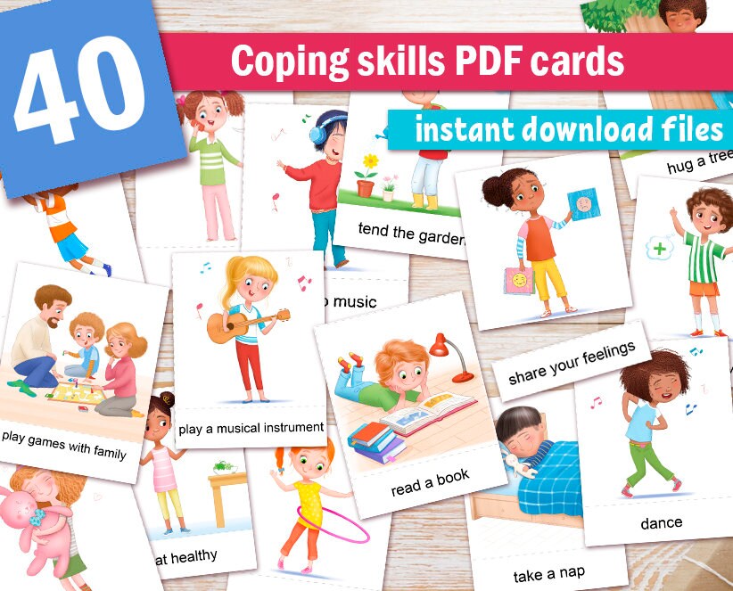 COPING SKILLS FLASHCARDS for Kids, Printable & Editable Text 3 Part ...