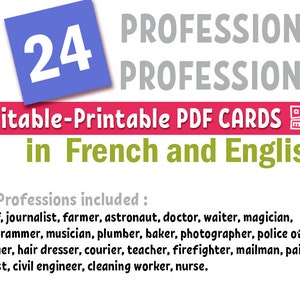 PROFESSIONS Printable Flashcards for Preschool Kids in FRENCH & ENGLISH ...