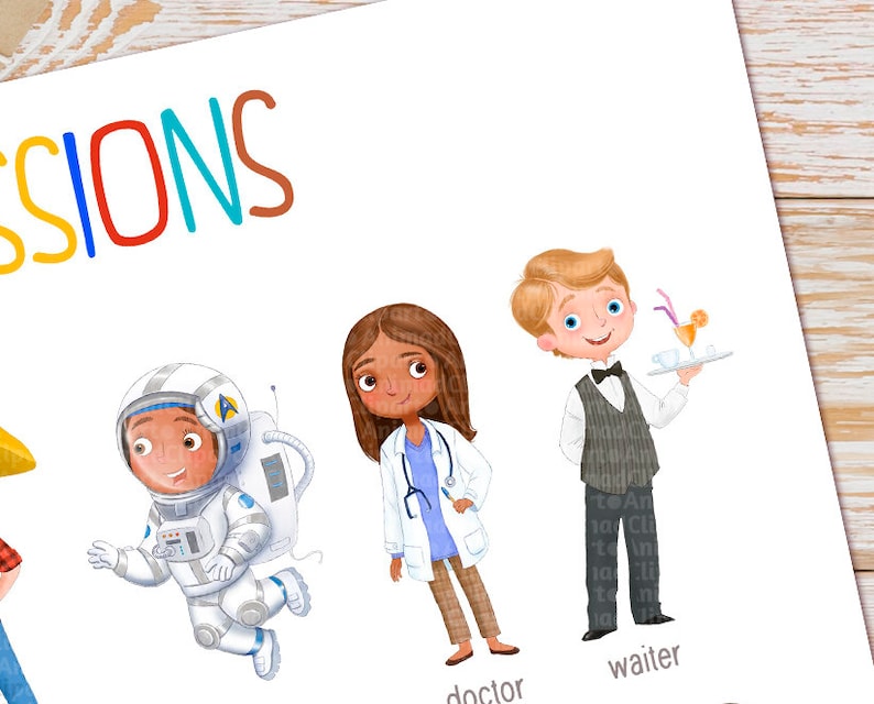 PROFESSIONS Printable Poster for Kids, 24 Occupations and Community ...