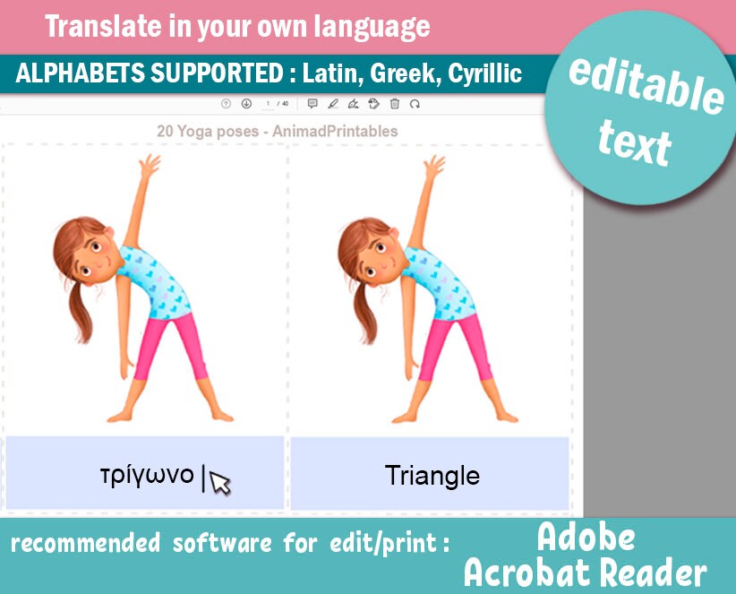 YOGA POSES Printable Flashcards for Kids in Greek and English, 20 ...