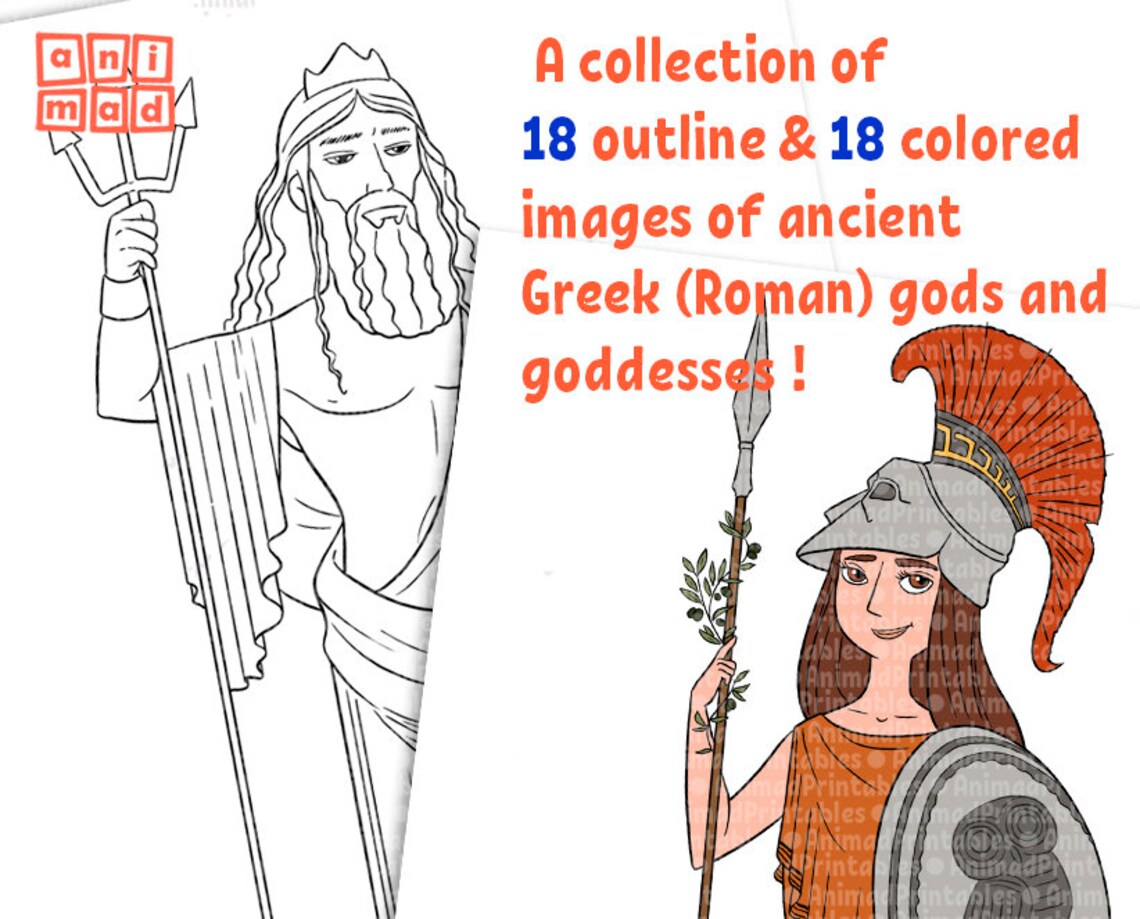 Ancient Greek & Roman Gods Printable Coloring Pages for Kids, Preschool ...