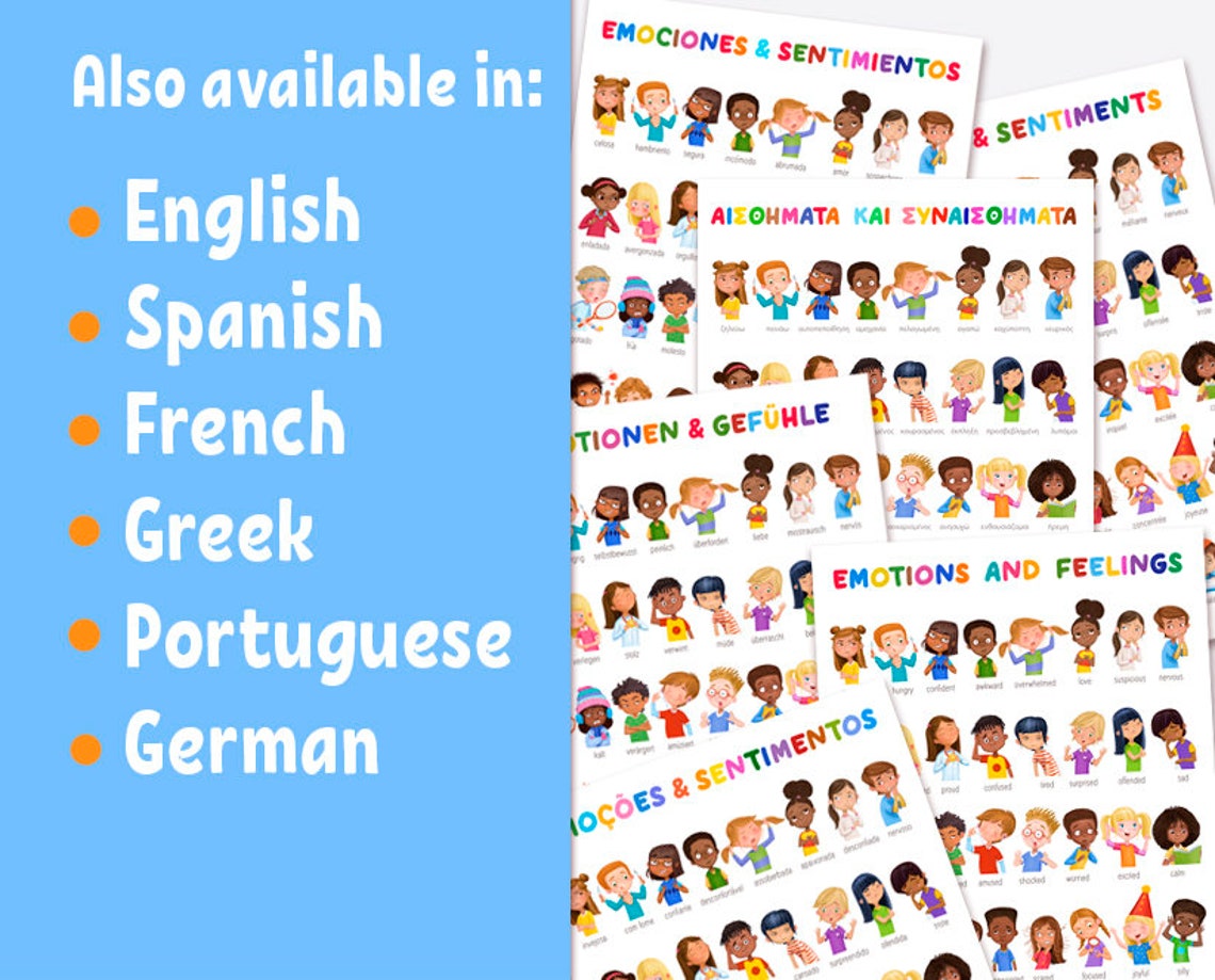 EMOTIONS & FEELINGS Printable Poster for Preschool Kids in HEBREW ...