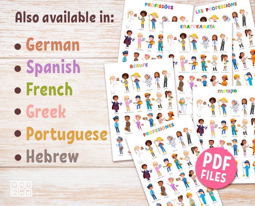 PROFESSIONS Printable Poster for Kids, 24 Occupations and Community ...