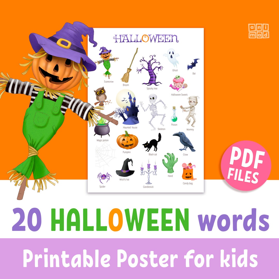 Halloween Vocabulary Poster: Spooky Kids Printable, Educational ...