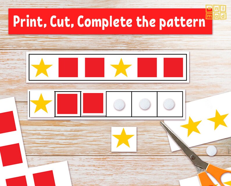 Shapes PATTERNS Strips for Preschool and Kindergarten Kids, Printable ...