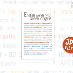 English Words With Greek Origin PRINTABLE POSTER, Greek Words Printable ...