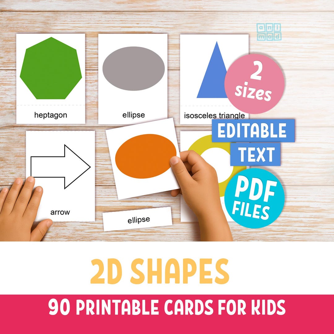 Montessori 2D Shapes Flashcards – Printable Matching & Coloring ...