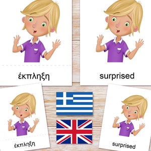 Emotions Flashcards for Kids, Greek & English, Montessori 3-part Cards ...