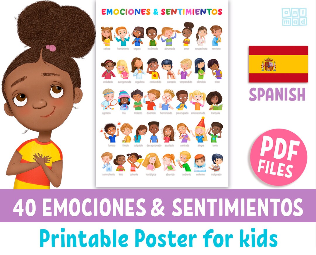 Cartel imprimible de emociones y sentimientos en español para - Etsy España
